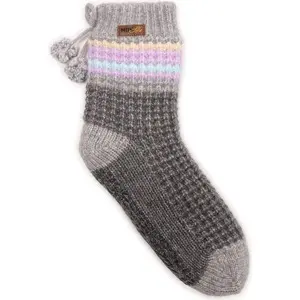 MUK LUKS Waffle Cottage Crew Socks - Grey