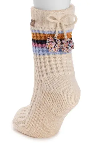 MUK LUKS Waffle Cottage Crew Socks - Vanilla