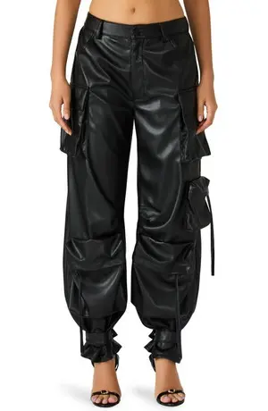 Steve Madden Faux Leather Wide Leg Cargo Pants