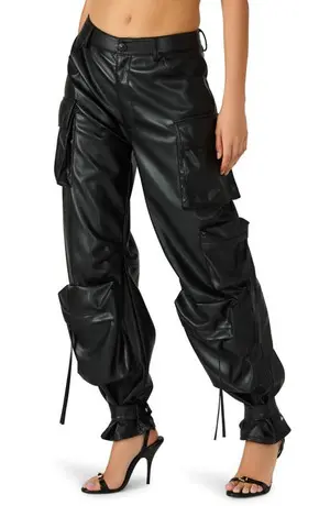 Steve Madden Faux Leather Wide Leg Cargo Pants