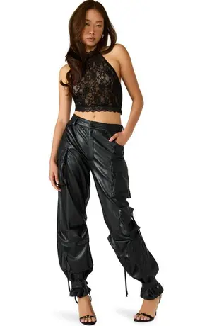 Steve Madden Faux Leather Wide Leg Cargo Pants
