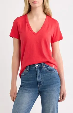 Rag & Bone Slub V-Neck T-Shirt Red