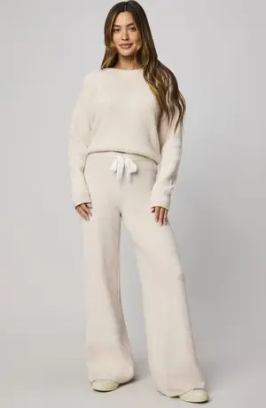 Splendid Ribbed Side Sweater Pants - Pale Oak Heather White