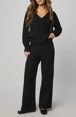 Splendid Jetset Wide-leg Sweater Pants - Black