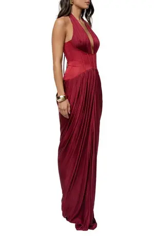 JLUXLABEL Drape & Destiny Halter Dress - Red