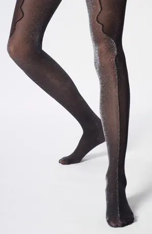 Oroblu Diamonds Dual Two-tone Metallic Tights - Black Silver
