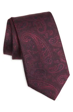 Canali Paisley Silk Jacquard Necktie - Red