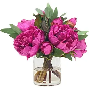 WINWARD HOME Peony And Eucalyptus In Cylinder - American Beauty/green