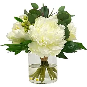 WINWARD HOME Peony And Eucalyptus In Cylinder - White/green