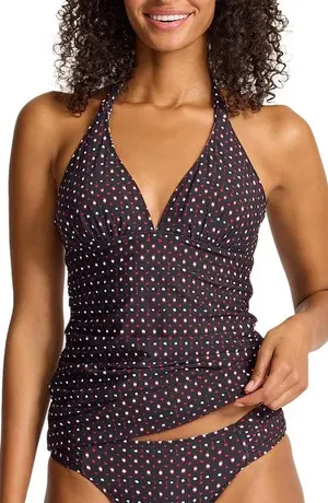 Tommy Bahama Sunset Blooms Reversible Halter Upf 50+ Tankini Top - Black Rev