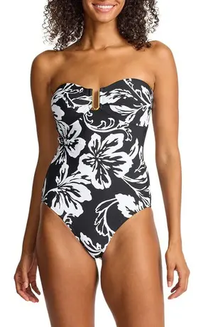 Tommy Bahama Upf 50+ Floral One-piece Swimsuit - Black