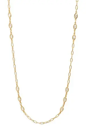 Nordstrom Bezel Cubic Zirconia Station Necklace - Clear- Gold