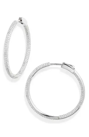 Nordstrom Crystal Pavé Hoop Earrings - Clear- Silver