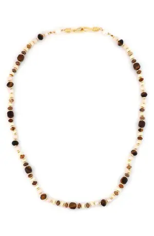 PANACEA Mixed Stone And Pearl Beaded Necklace - Brown