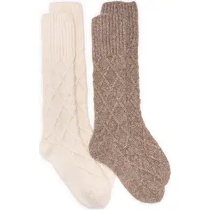 MUK LUKS Lattice-Stitch Crew Socks - Set Of Two Ivory-timberwolf