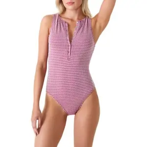 ANDIE Andie The Malibu Houndstooth One-piece Swimsuit Merlot Houndstooth