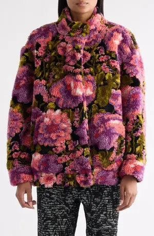 Dries Van Noten Floral Jacquard High Pile Fleece Jacket - Pink