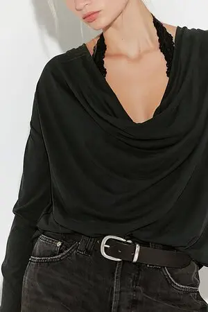 Free People Draped Long Sleeve Top - Black