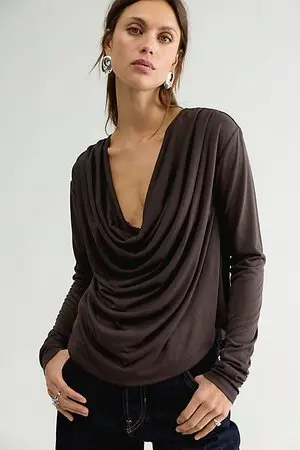 Free People Draped Long Sleeve Top - Deep Fudge