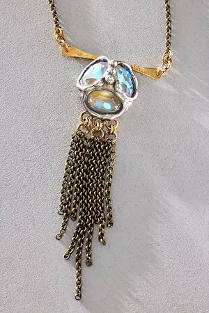 MIKAL WINN Crystal Pendant Necklace With Metal Fringe