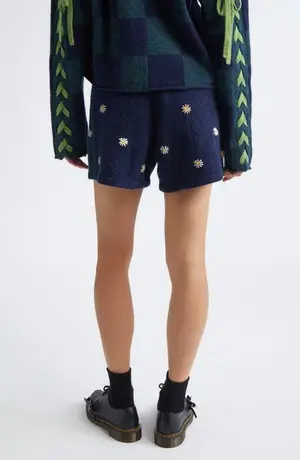 YANYAN Daisy Embroidered Lambswool Shorts