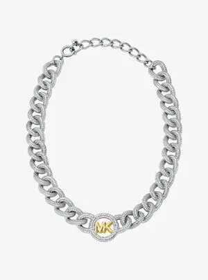 Michael Kors Pavé Logo Curb-link Necklace - Silver