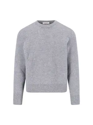 Thom Browne Crewneck Sweater With Tricolor Band - Gray