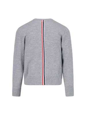Thom Browne Crewneck Sweater With Tricolor Band - Gray