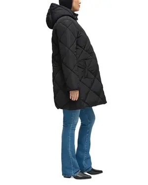 INGRID & ISABEL Longline Puffer Maternity Coat - Black