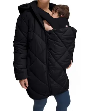 INGRID & ISABEL Longline Puffer Maternity Coat - Black