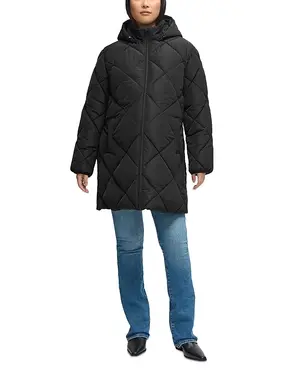 INGRID & ISABEL Longline Puffer Maternity Coat - Black