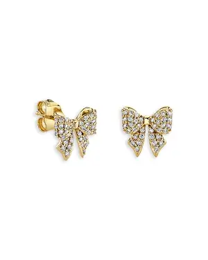 SYDNEY EVAN 14k Yellow Diamond Bow Ribbon Stud Earrings - Gold