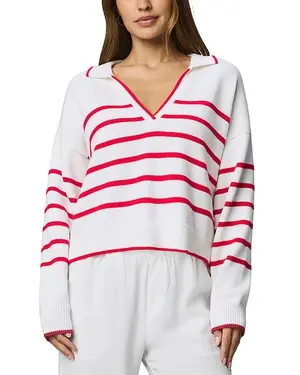 Splendid Arden Striped Polo Sweater - White/rouge