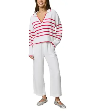 Splendid Arden Striped Polo Sweater - White/rouge