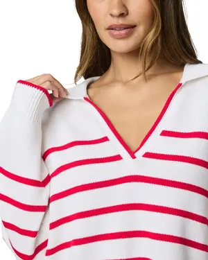 Splendid Arden Striped Polo Sweater - White/rouge