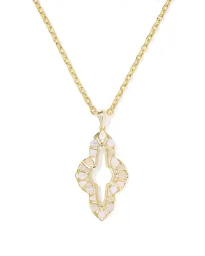 Kendra Scott Abbie Stone Open Frame Pendant Necklace - White/gold
