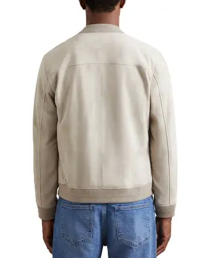 REISS Burnham Suede Bomber Jacket - Light Grey