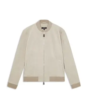 REISS Burnham Suede Bomber Jacket - Light Grey