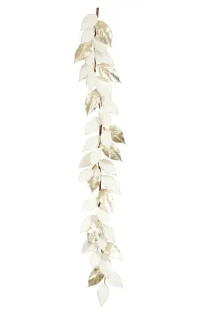MARK ROBERTS Glittered Shiny Magnolia Leaves Garland - White