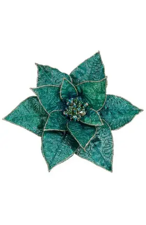 MARK ROBERTS Glittered Poinsetta Clip - Turquoise