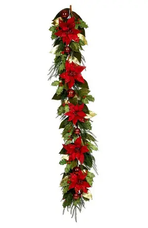 MARK ROBERTS Glitte Poinsettia Garland - Red