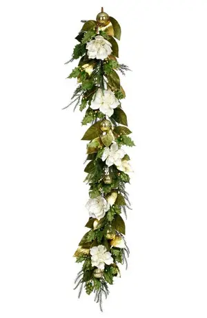 MARK ROBERTS Glittered Magnolia Garland - White