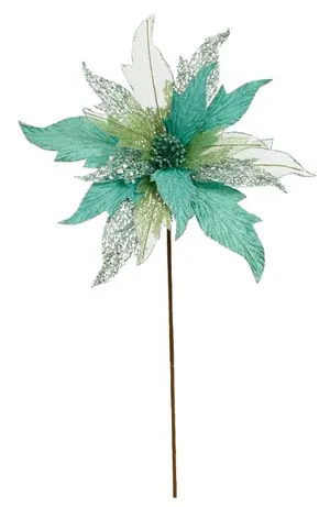 MARK ROBERTS Fancy Poinsettia Stem - Turquoise