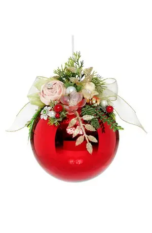 MARK ROBERTS Floral Jeweled Ornament, Shiny - Shiny Red