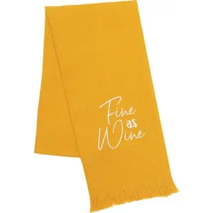 CAROL & FRANK Fine As Wine Embroidered Waffle Weave Cotton Decorative Kitchen Dishtowel - Yellow
