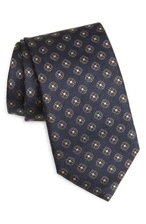 Canali Medallion Silk Neck Tie - Navy