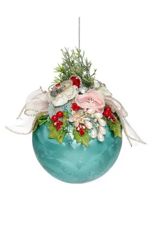 MARK ROBERTS Floral Jeweled Ball Ornament, Frosted - Frosted Blue