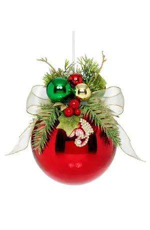 MARK ROBERTS Floral Jeweled Ball Ornament, Shiny - Shiny Red