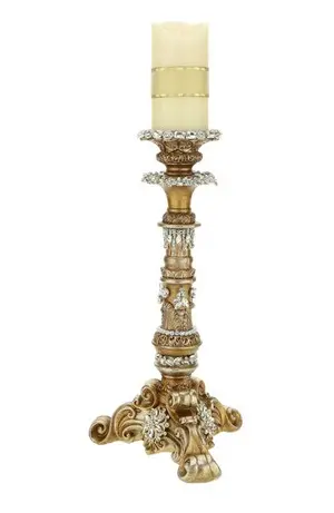 MARK ROBERTS Jeweled Pillar Candleholrder - Gold