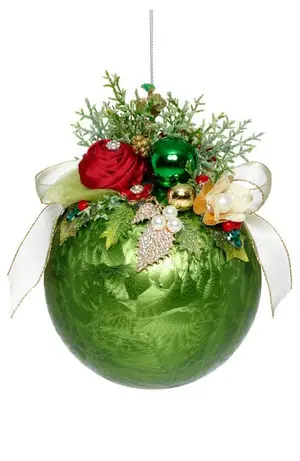 MARK ROBERTS Floral Jeweled Ornament, Frosted - Frosted Dark Green